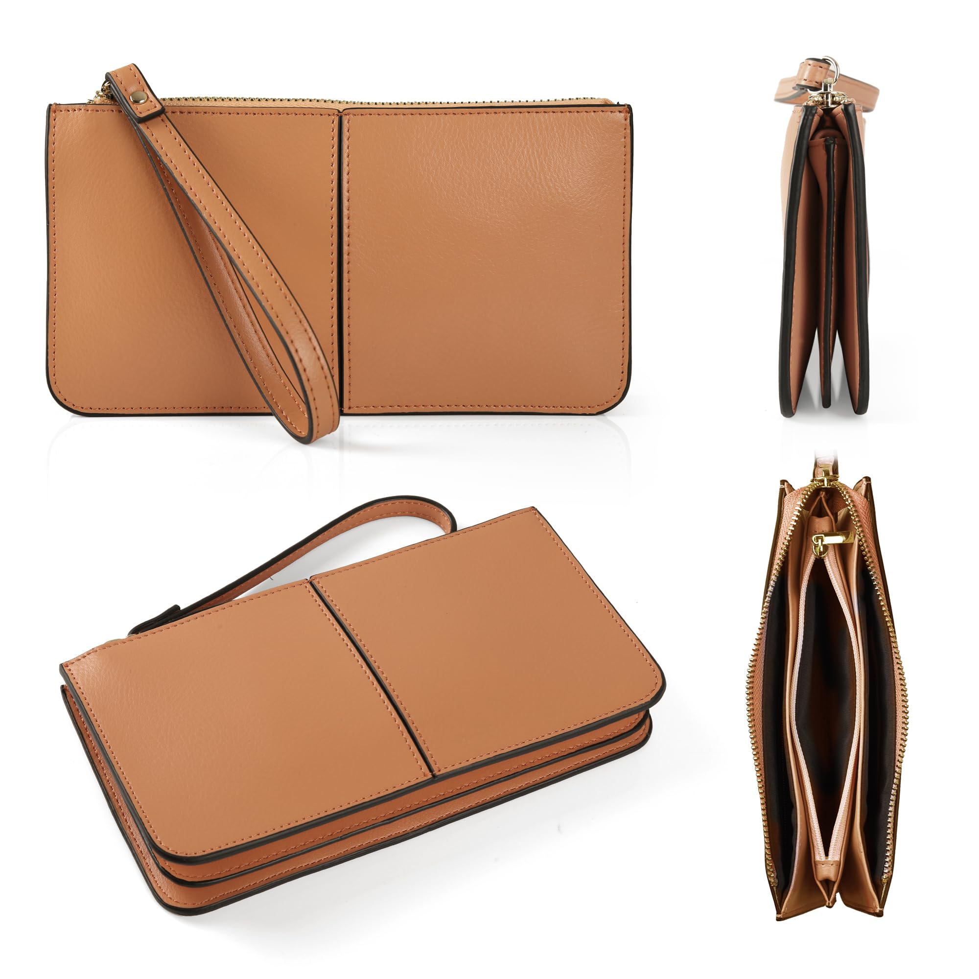 befen Genuine Leather Wristlet Clutch for Women Ultra-Slim Ladies Credit Card Holder Wallet Purses with RFID Protection (Carrot Orange)