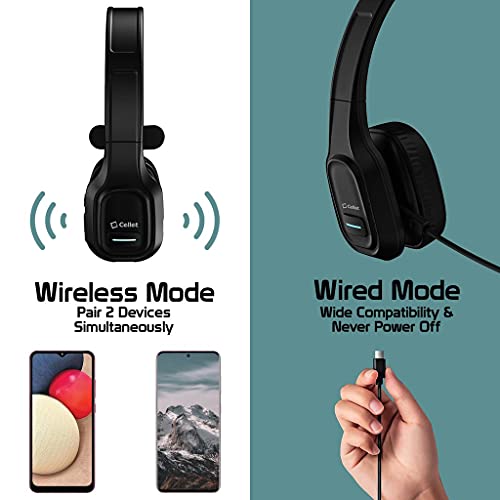 Work PRO Wireless Headset for Motorola One 5G/Edge/Edge+/Razr 2020/Z Flip/Z Play/Moto with Boom Dual V5.0 Bluetooth Plus 3.5mm 1/8 Backup Cable (Black)