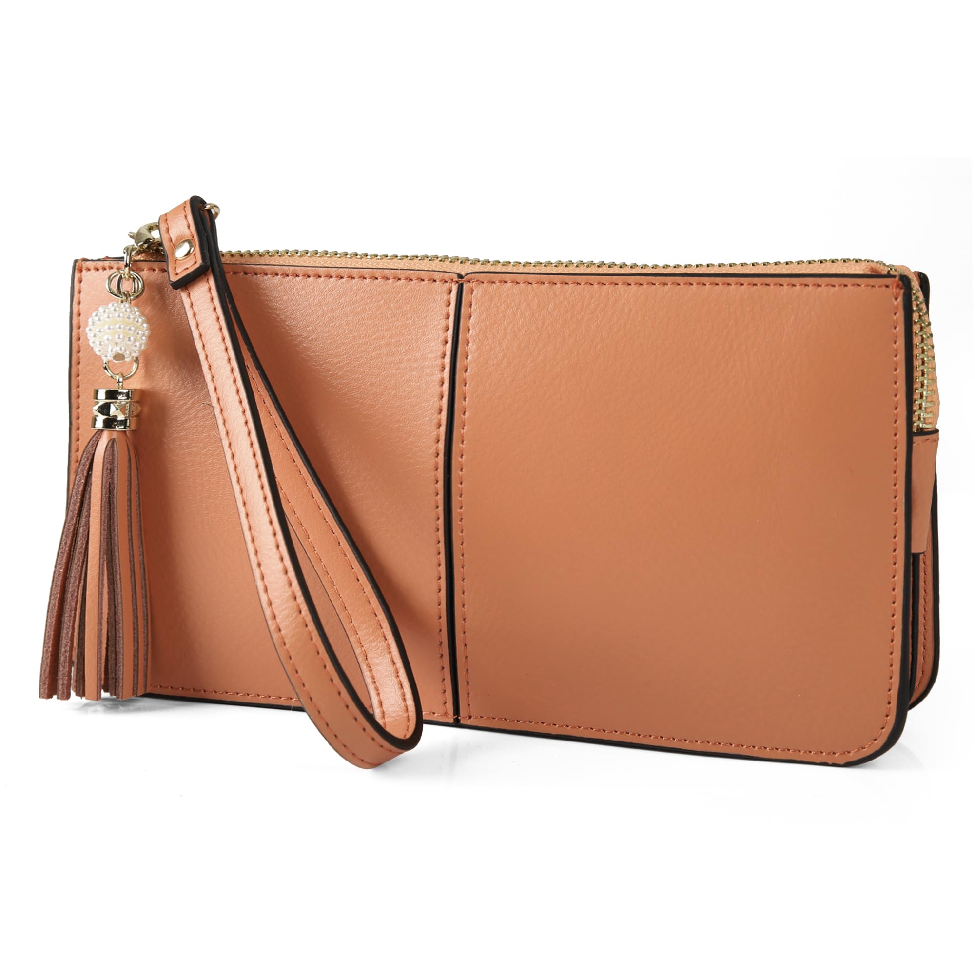 befen Genuine Leather Wristlet Clutch for Women Ultra-Slim Ladies Credit Card Holder Wallet Purses with RFID Protection (Carrot Orange)