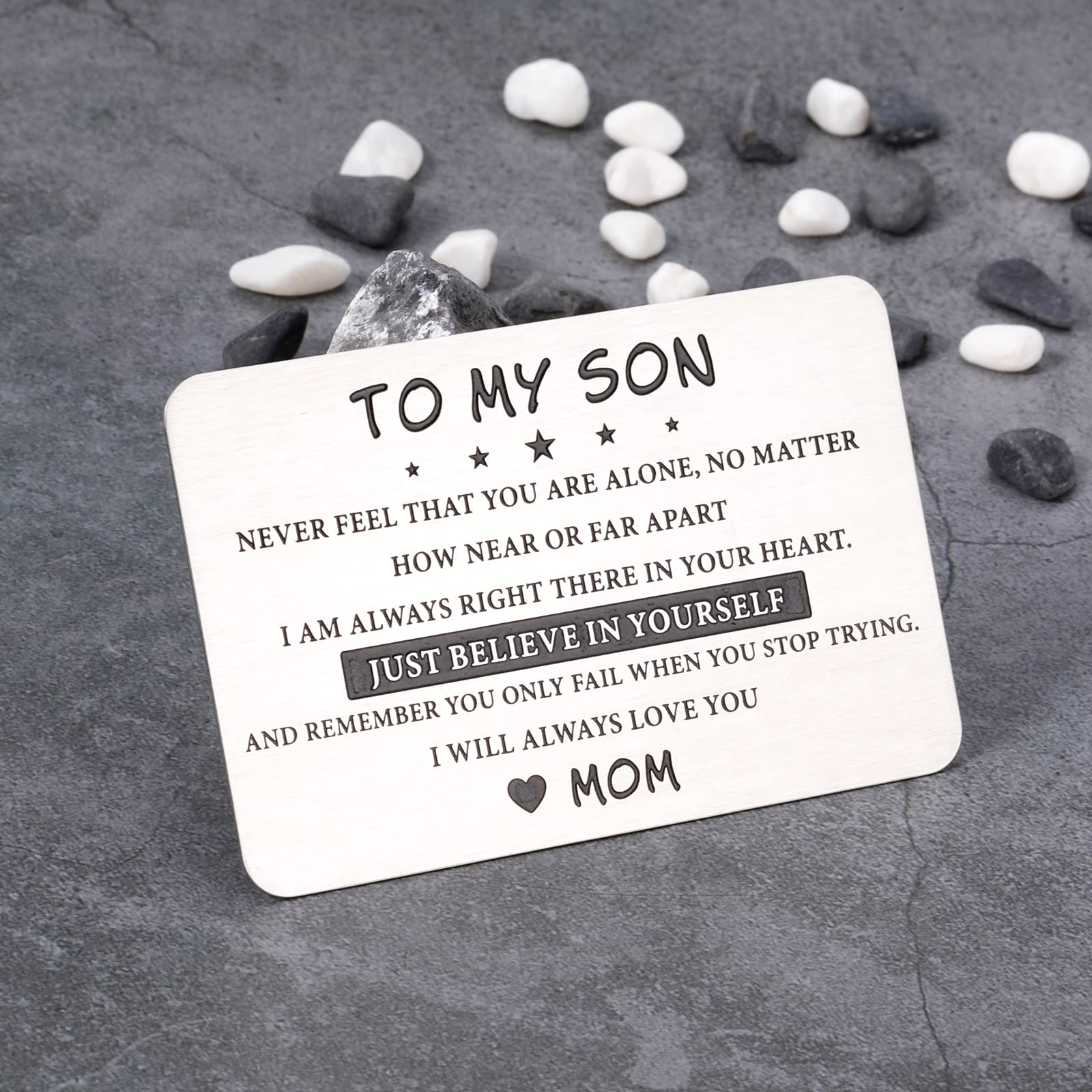 Omnitotimuse To My Son, Son Gifts from Mom Inspirational Wallet Insert Card for Son from Mom Graduation Birthday Gifts for Men Him Silver