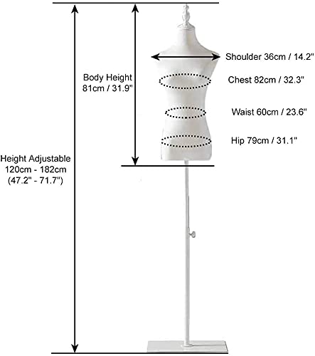 Tailors Dummy Mannequins Female Body Dress Form, Lady Mannequin, Straight Pinnable with Metal Base and Neck Cap, Sturdiness & Durability Dressform Mannequin