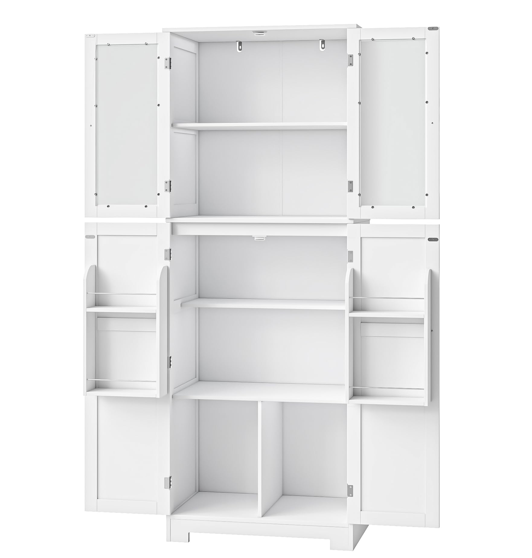 BOTLOG Tall Kitchen Pantry, 67-Inch High Freestanding Tall Cupboard Storage Cabinet with Glass Doors and Shelves, Modern Food Pantry Cabinet Cupboard White for Kitchen, Dining Room, Home bar