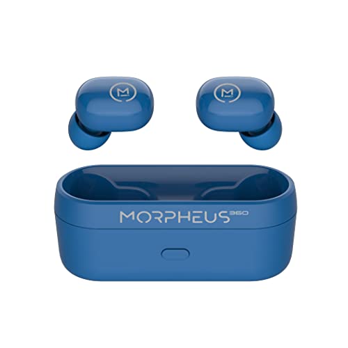 Morpheus 360 Spire True Wireless Earbuds TW1500L (Blue), Noise Isolation Touch Control Light-Weight Mini Sweat Proof Waterproof Earbuds with Deep Bass