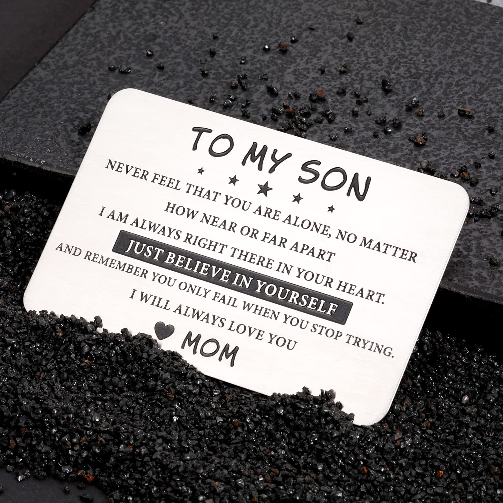 Omnitotimuse To My Son, Son Gifts from Mom Inspirational Wallet Insert Card for Son from Mom Graduation Birthday Gifts for Men Him Silver
