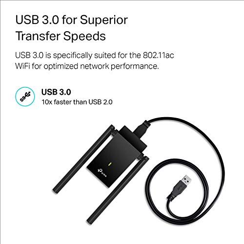 TP-Link USB WiFi Adapter, AC1300Mbps Dual Band 5dBi High Gain Antenna 2.4GHz/ 5GHz Wireless Network Adapter for Desktop PC (Archer T4U Plus)- Supports Windows 11/10/8.1/8/7, Mac OS 10.9-10.14