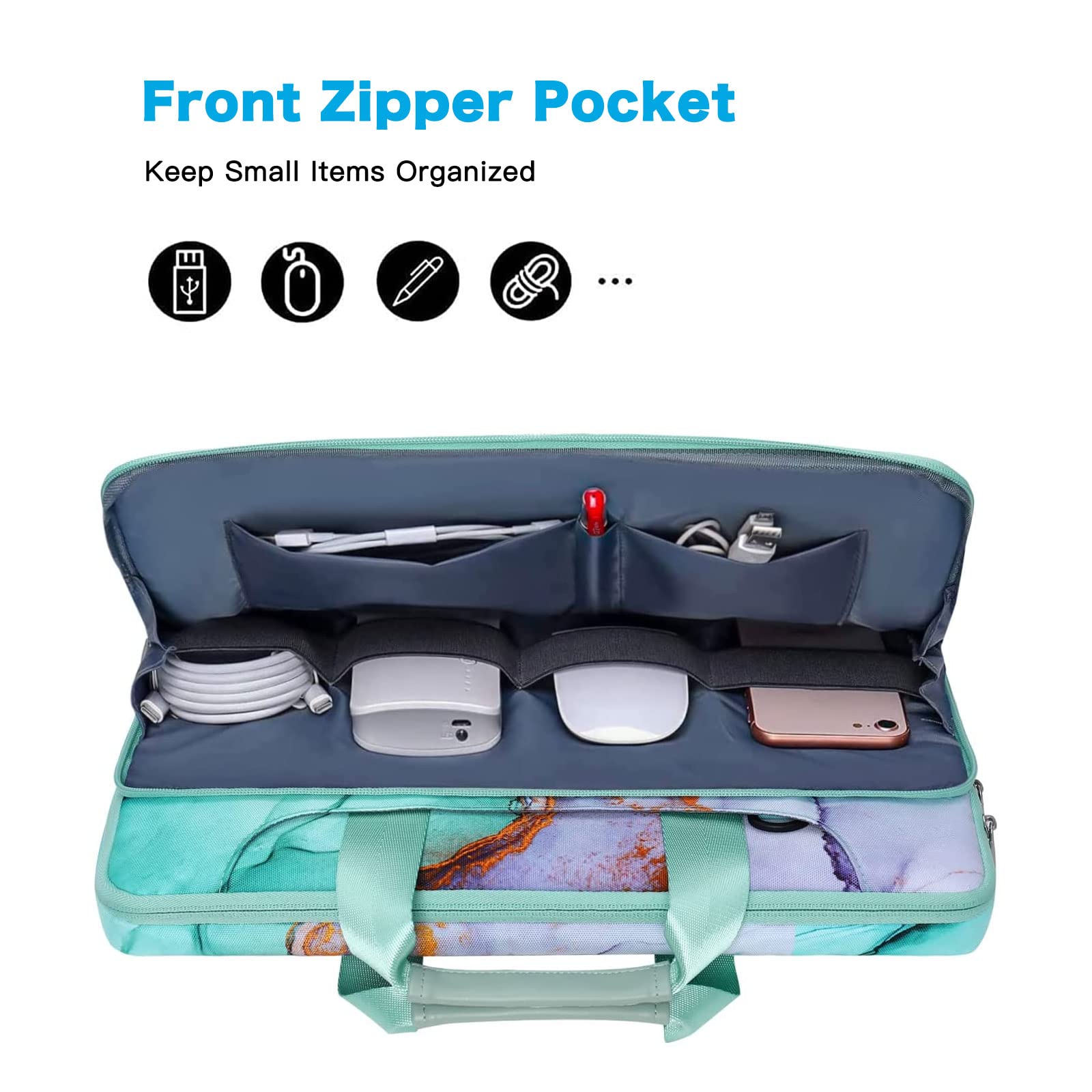 MOSISO 360 Protective Laptop Shoulder Bag Compatible with MacBook Air/Pro,13-13.3 inch Notebook,Compatible with MacBook Pro 14 inch M3 M2 M1 2023-2021, Polyester Sleeve with Belt Marble MO-MBH189