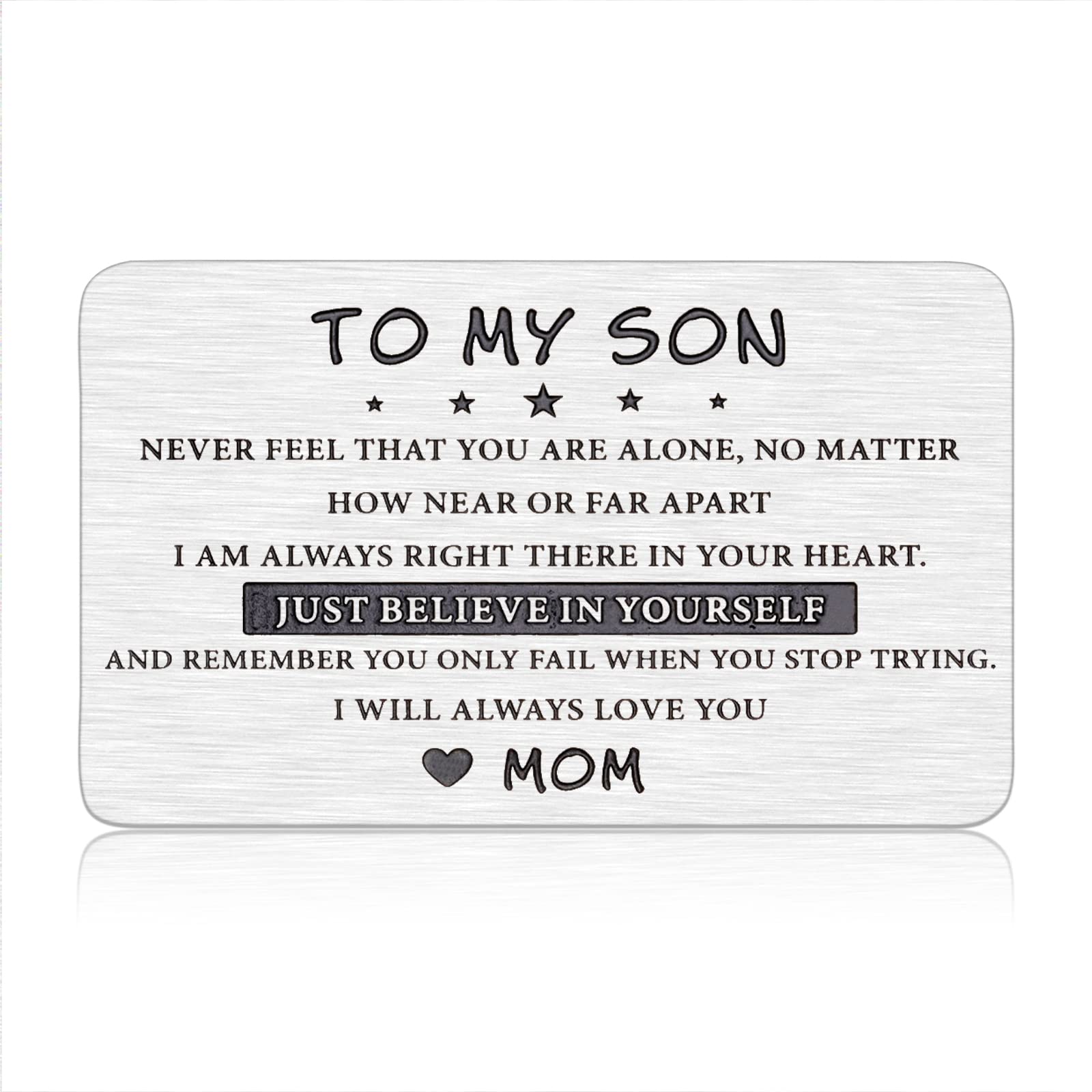 Omnitotimuse To My Son, Son Gifts from Mom Inspirational Wallet Insert Card for Son from Mom Graduation Birthday Gifts for Men Him Silver