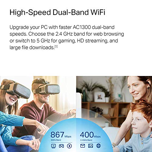 TP-Link USB WiFi Adapter, AC1300Mbps Dual Band 5dBi High Gain Antenna 2.4GHz/ 5GHz Wireless Network Adapter for Desktop PC (Archer T4U Plus)- Supports Windows 11/10/8.1/8/7, Mac OS 10.9-10.14