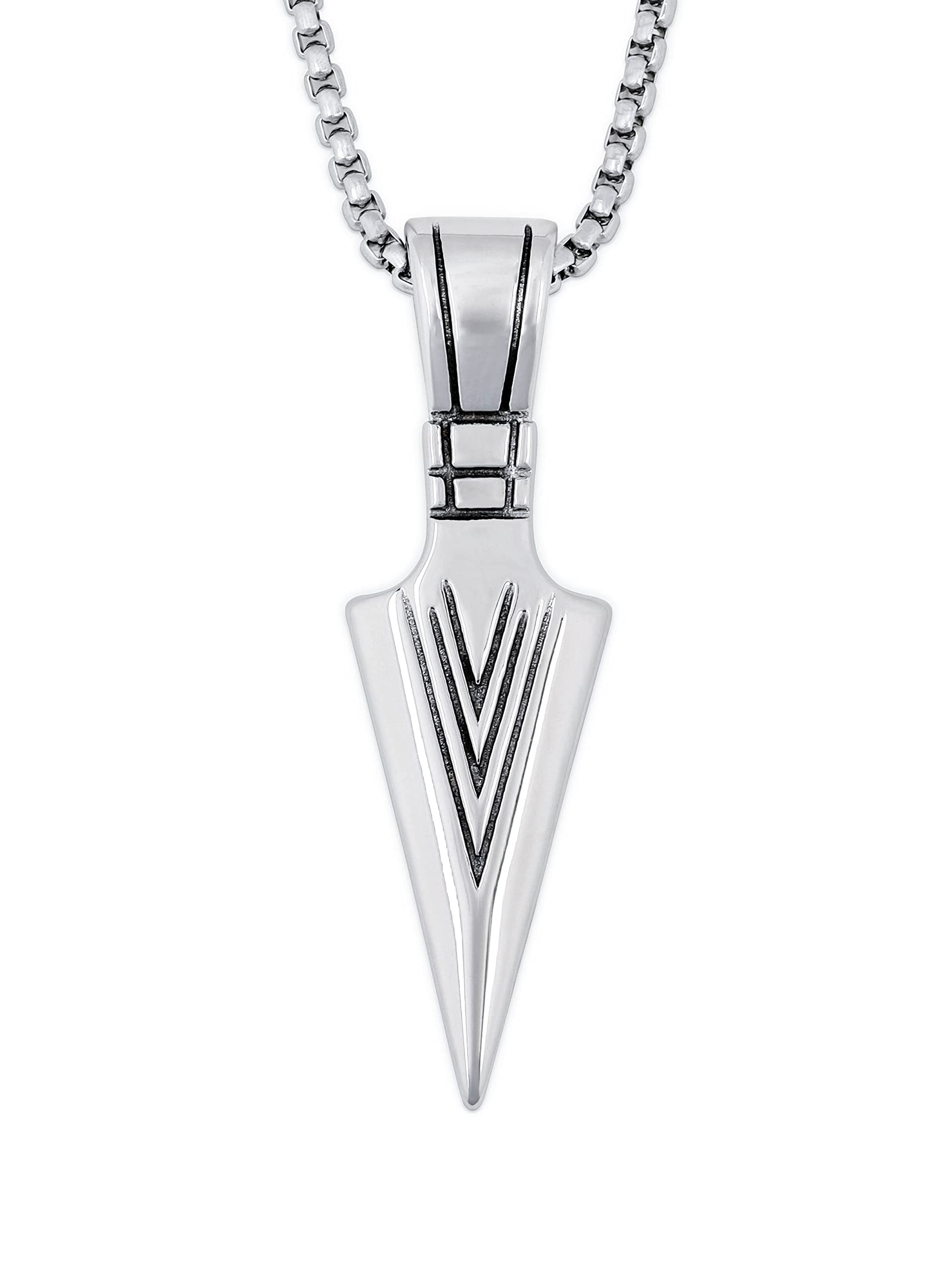 HAQUIL Arrowhead Necklace, Silver Plated Stainless Steel Arrowhead Pendant, Box Chain, Jewelry Gift for Men