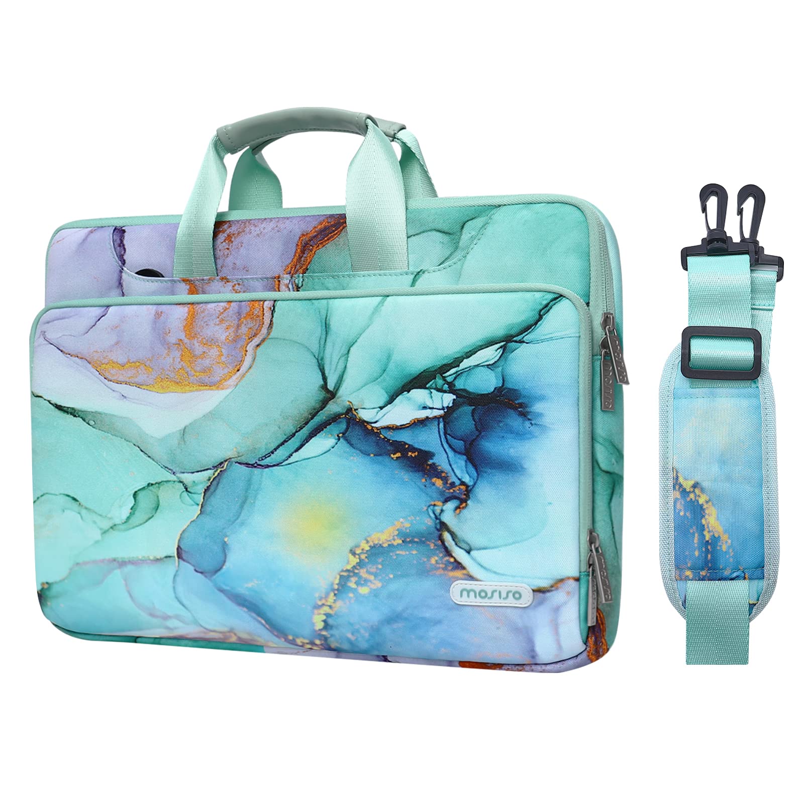 MOSISO 360 Protective Laptop Shoulder Bag Compatible with MacBook Air/Pro,13-13.3 inch Notebook,Compatible with MacBook Pro 14 inch M3 M2 M1 2023-2021, Polyester Sleeve with Belt Marble MO-MBH189