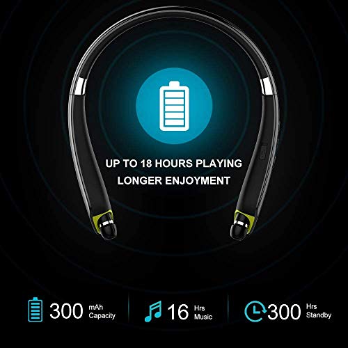 BEARTWO Bluetooth Headphones, Upgraded Foldable Wireless Neckband Headset with Retractable Earbuds, Noise Cancelling Stereo Earphones with Mic for Workout, Running, Driving (with Carry Case)