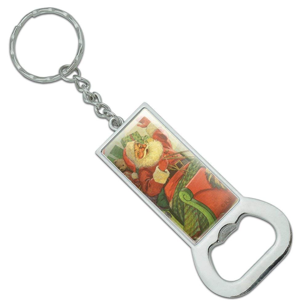 GRAPHICS & MORE Christmas Holiday Retro Antique Santa Sleigh Keychain Rectangle Chrome Plated Metal Bottle Cap Opener