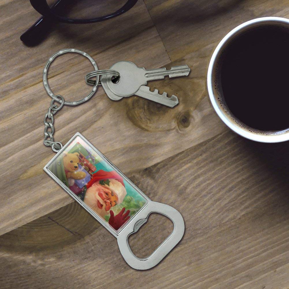 GRAPHICS & MORE Christmas Holiday Jolly Happy Santa Claus Keychain Rectangle Chrome Plated Metal Bottle Cap Opener