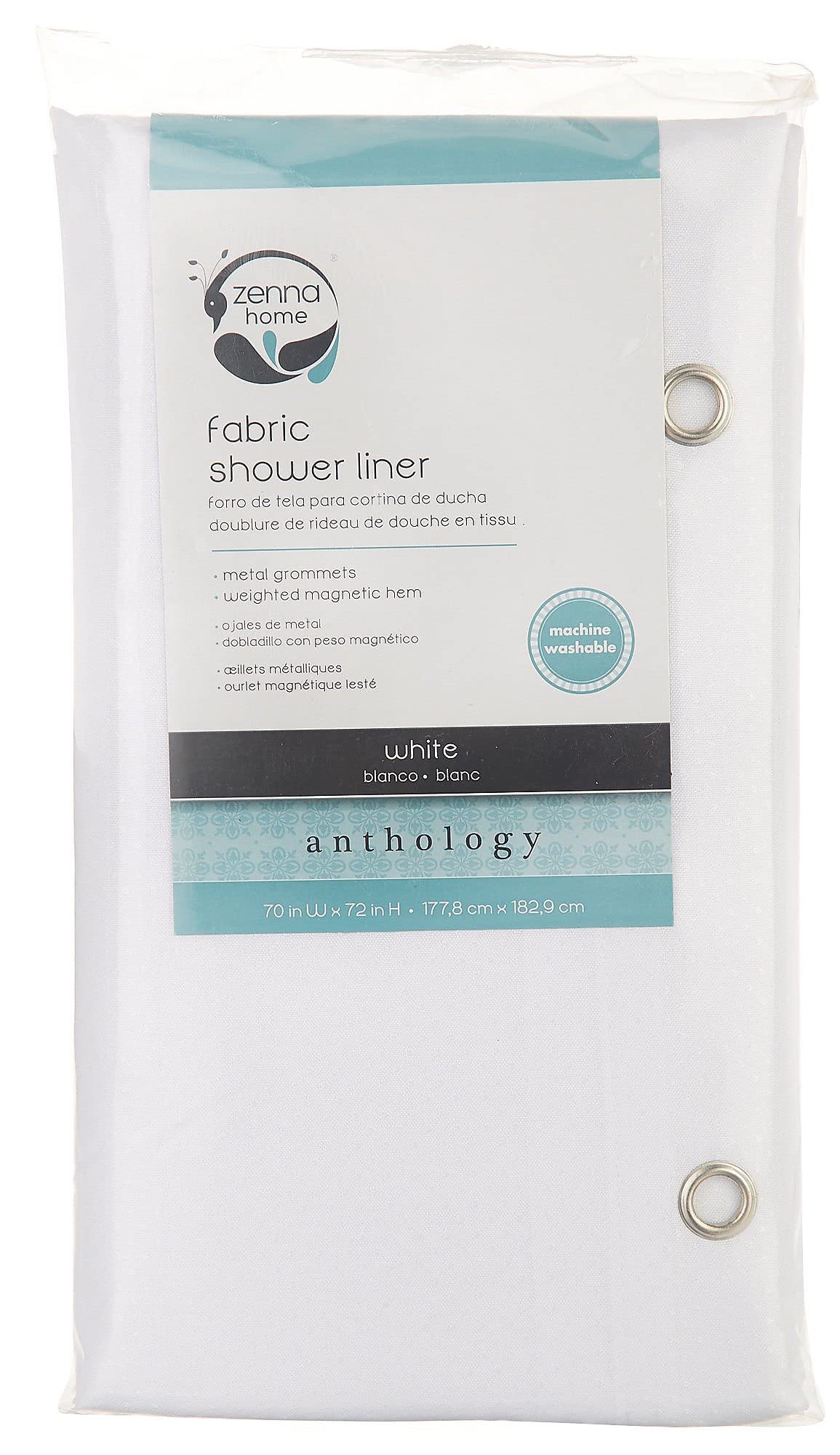 Zenna Home H20WW 70 X 72 White Commercial Grade Fabric Shower Liner