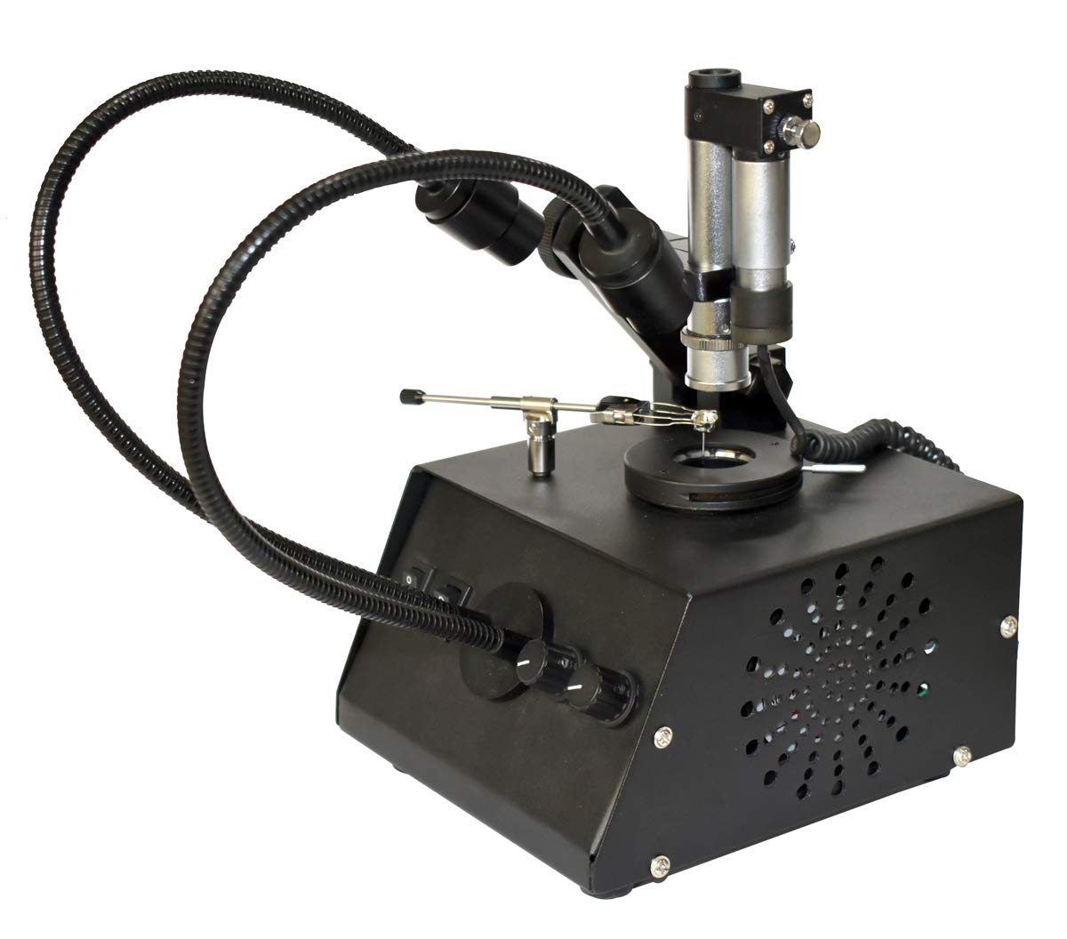 Radical Gemology Gemstone Diffraction Prism Spectroscope w Scale on Professional Stand with Dual Fibre Optic Light, Transmitted Halogen, Scale Illuminator & Gem Clamp