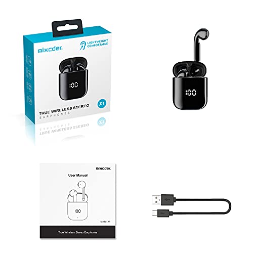 Wireless Earbuds Bluetooth 5.1, Mixcder X1 in-Ear Headphones with Microphone for Phone Calls, Stereo Sound and Low Latency Earphones for Running Sports, Black