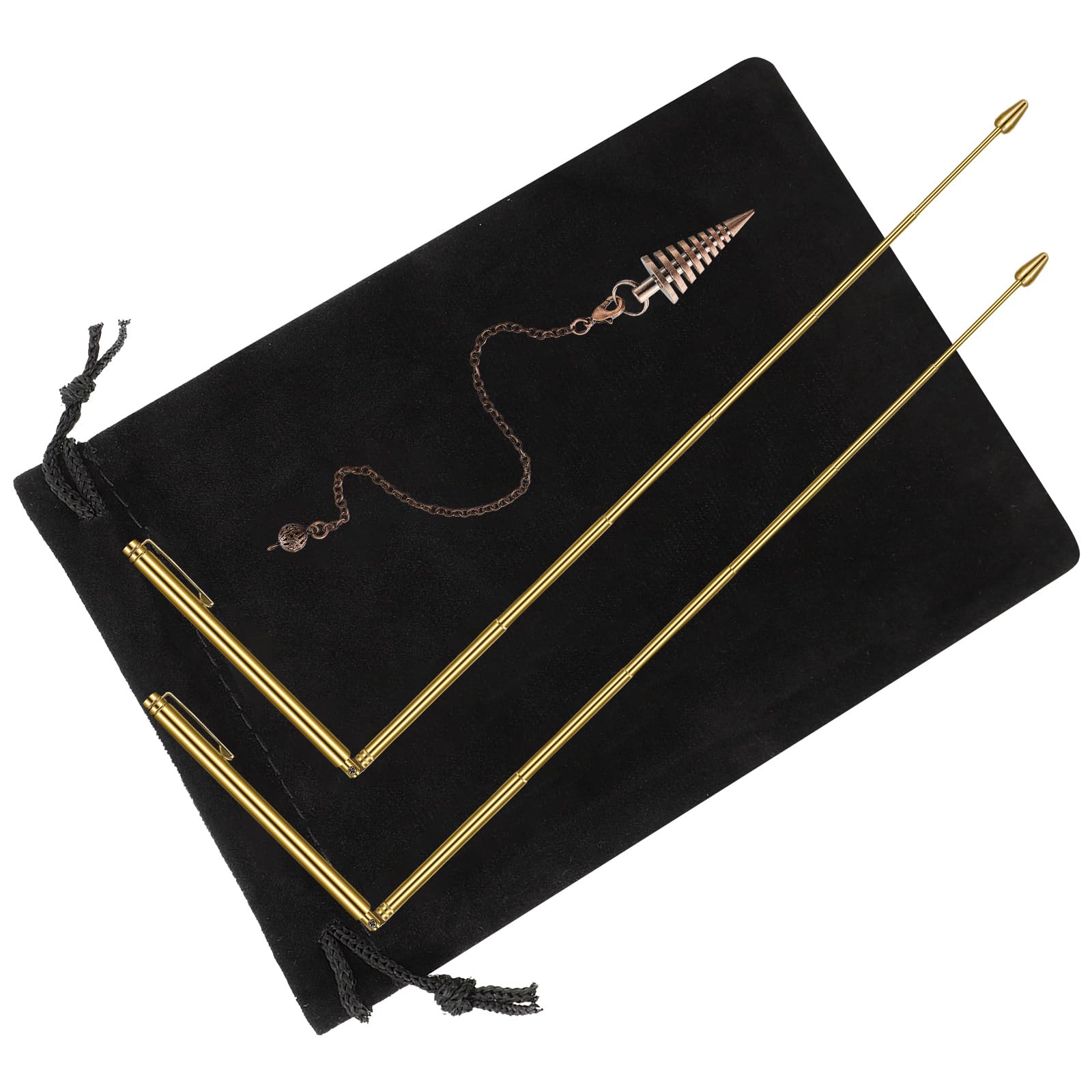 Jadive 3 Pieces Divining Rods Copper and Dowsing Pendulum for Ghost Hunting, Energy Healing, Divining Water includes 2 Retractable Divining Rods with Copper Handle and 1 Pendulum Pendant(Gold)