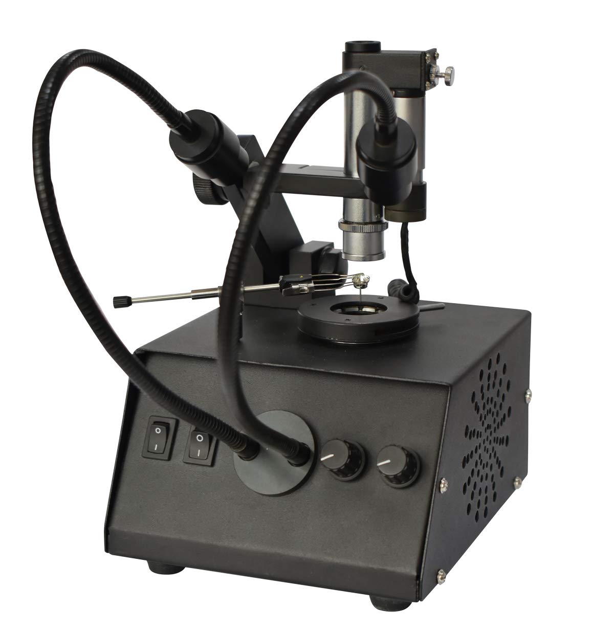 Radical Gemology Gemstone Diffraction Prism Spectroscope w Scale on Professional Stand with Dual Fibre Optic Light, Transmitted Halogen, Scale Illuminator & Gem Clamp