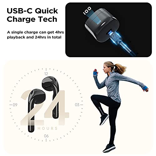 Wireless Earbuds Bluetooth 5.1, Mixcder X1 in-Ear Headphones with Microphone for Phone Calls, Stereo Sound and Low Latency Earphones for Running Sports, Black
