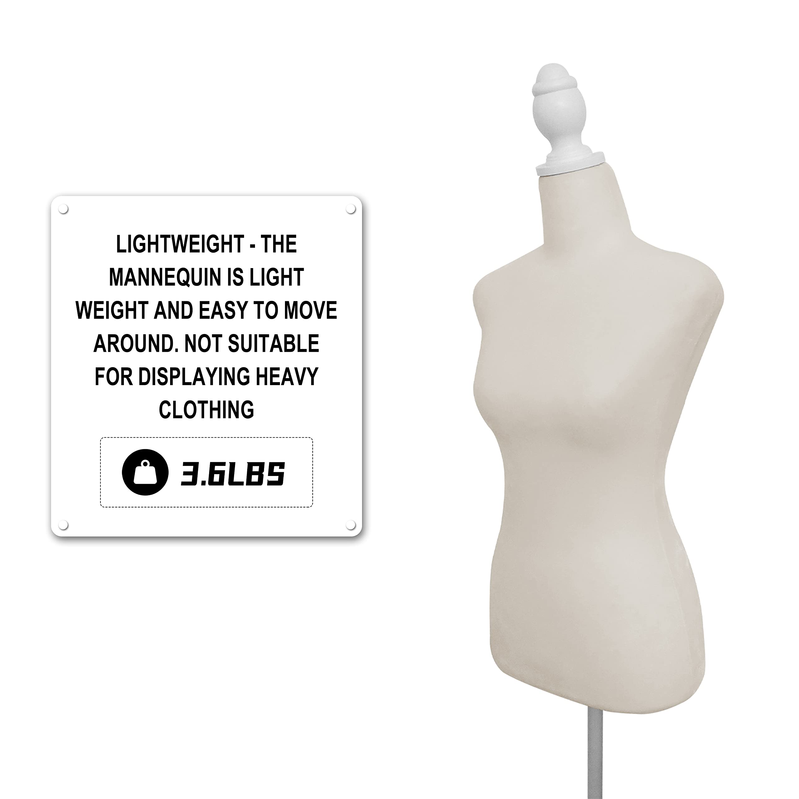 Mannequin Body Torso Tripod Stand Dress Form 58-67 Inch Height Adjustable Manikin Body Female