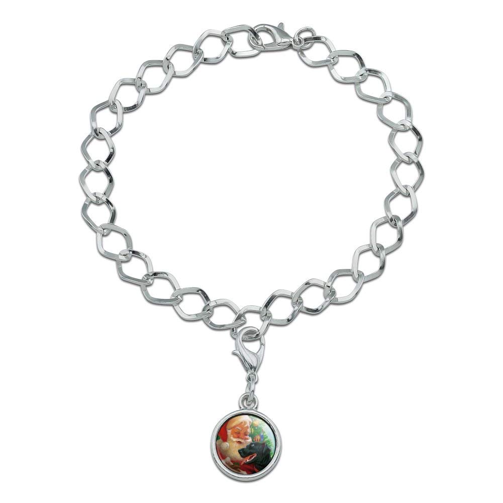 GRAPHICS & MORE Christmas Holiday Santa and Black Lab Labrador Dog Silver Plated Bracelet with Antiqued Charm