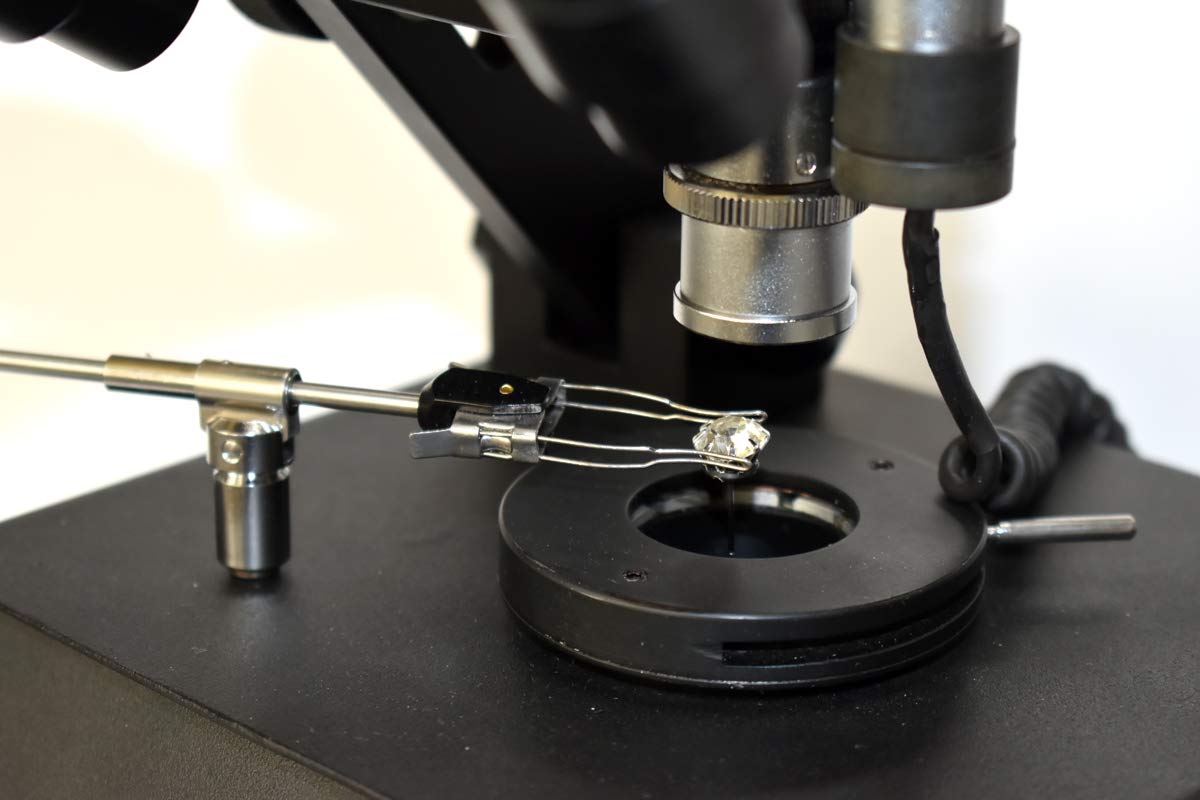 Radical Gemology Gemstone Diffraction Prism Spectroscope w Scale on Professional Stand with Dual Fibre Optic Light, Transmitted Halogen, Scale Illuminator & Gem Clamp