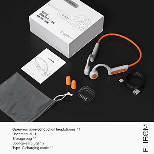 ELIBOM Bone Conduction Headphones Bluetooth 5.3, Extendable to 128GB MP3 Player, Wireless Open-Ear Headphones with Mic, Lightweight Sports Headset for Running/Cycling/Workouts/Climbing, Orange