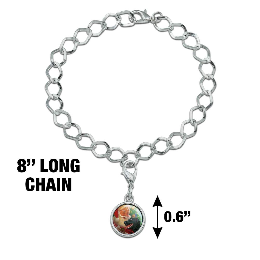 GRAPHICS & MORE Christmas Holiday Santa and Black Lab Labrador Dog Silver Plated Bracelet with Antiqued Charm