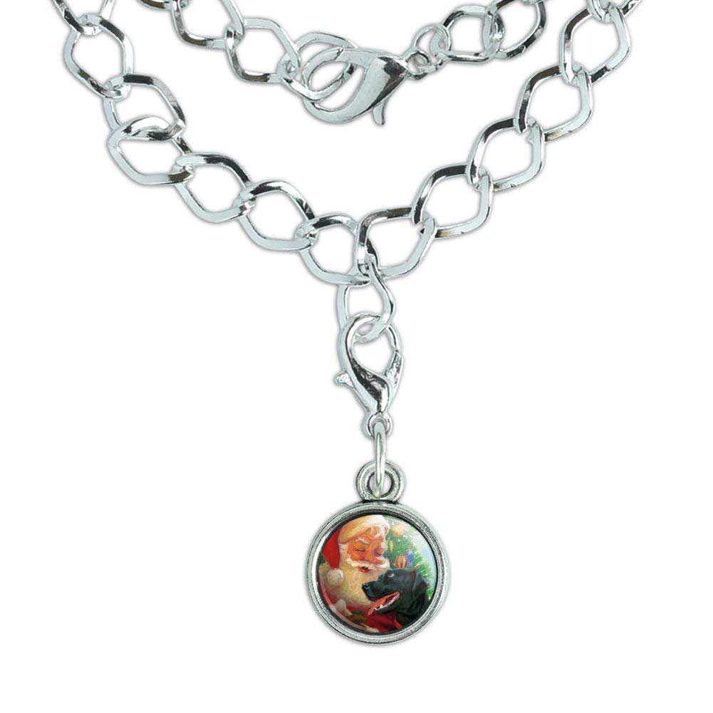 GRAPHICS & MORE Christmas Holiday Santa and Black Lab Labrador Dog Silver Plated Bracelet with Antiqued Charm