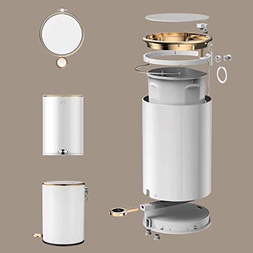 Diandian Indoor Trash Cans Home Zone Stainless Steel Kitchen Trash Can with Round Design and Step Pedal,Removable Plastic Trash Bin Liner Garbage Cans for Kitchen Office Outdoor(White 2.3gallon)