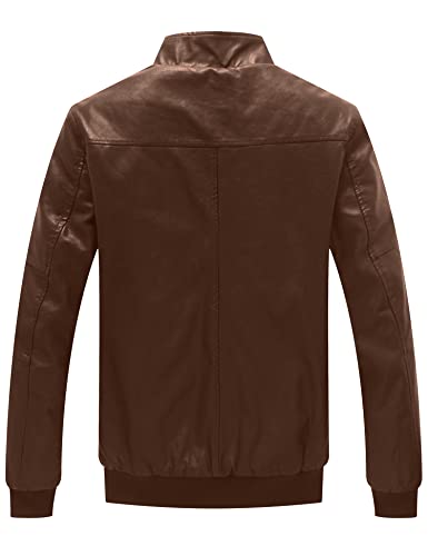WenVen Men's Stand Collar Fleece Lined Bomber Faux Leather Jacket (Field, M)