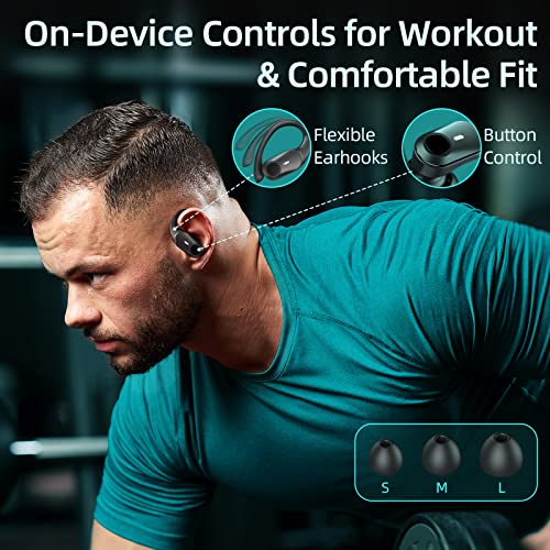 for BLU View 3 Wireless Earbuds Bluetooth Headphones, Over Ear Waterproof with Microphone LED Display for Sports Running Workout - Black
