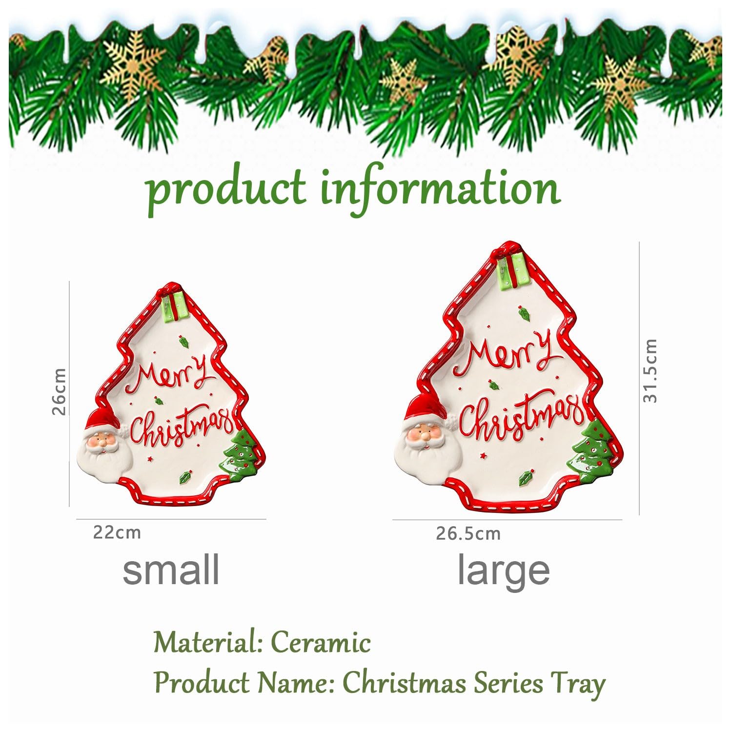 christmas dinner platesThree-dimensional hand-painted Santa Claus pine tree special-shaped ceramic plate breakfast plate dessert snack plate Christmas tableware(Color:1)