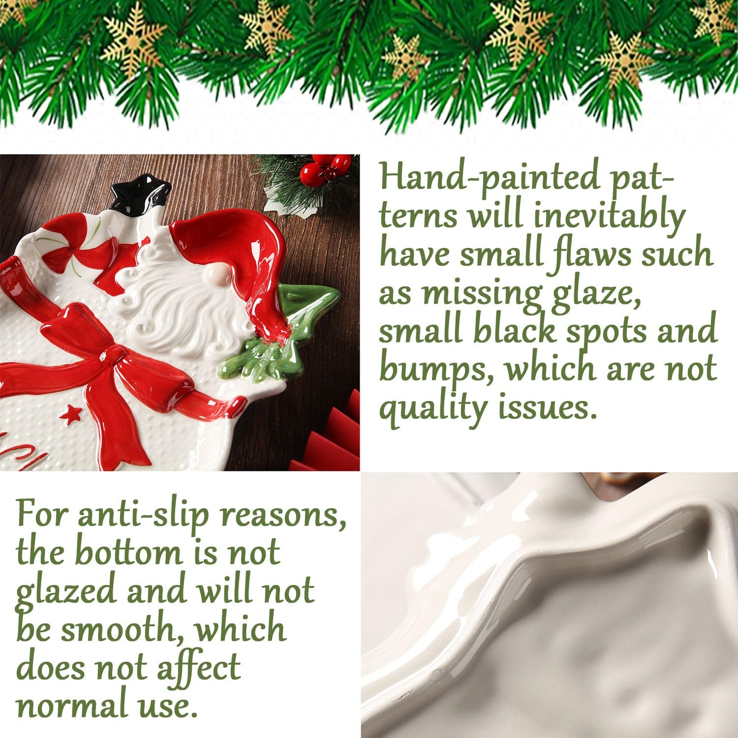 christmas dinner platesCeramic plate Christmas tableware hand drawn pattern Santa Claus Christmas pine tree design for dessert fruit salad(Color:2)