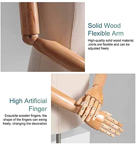 Tailors Dummy Mannequins Beige Male Linen Mannequin Torso, Dress Form Clothing Display Stand with Metal Base - Easy Assemble and Clean Dressform Mannequin