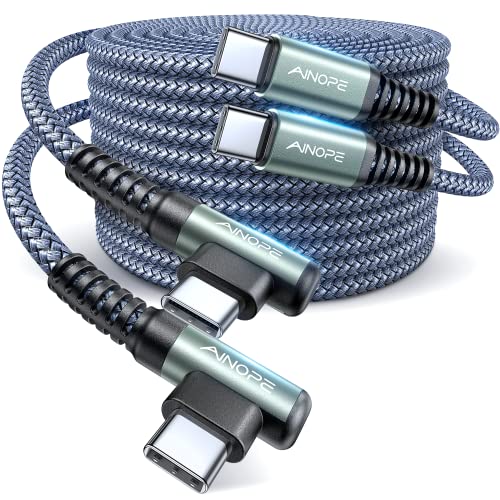 USB C to USB C Cable 60W 2-Pack 6.6ft AINOPE Type C to Type C Cable Fast Charging Cable Charger Right Angle Compatible With Samsung S23 S22 S21 Note 20 Ultra, iPad Pro 12.9 Air Mini Macbook Air, Pixel