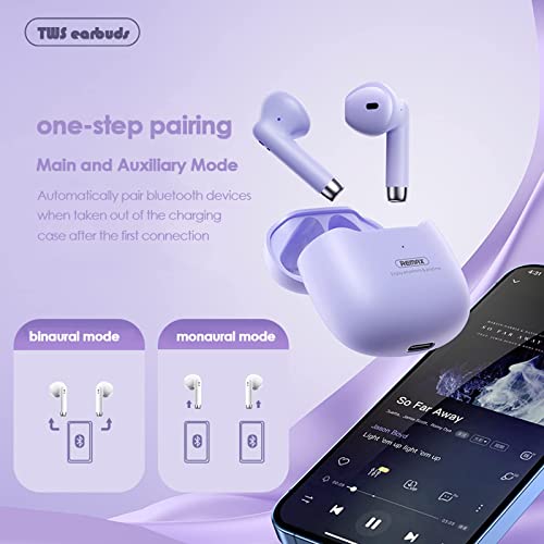 True Wireless Earbuds Purple Bluetooth 5.3 with Microphone for Working Out Noise Canceling Blue Tooth Ear Buds Deep Bass TWS Wireless Earphones with Charging Case in Ear Headphone for iPhone Android