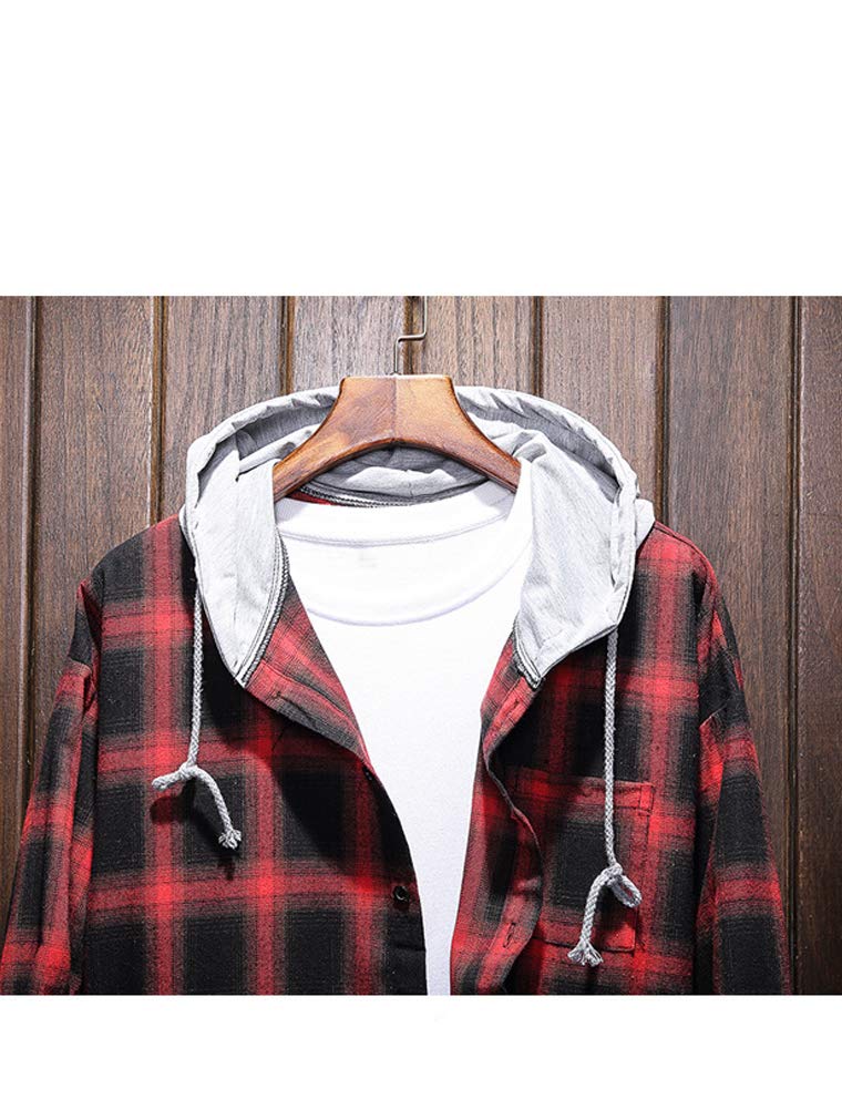 Lavnis Men's Plaid Hooded Shirts Casual Long Sleeve Lightweight Shirt Jackets Blue XL