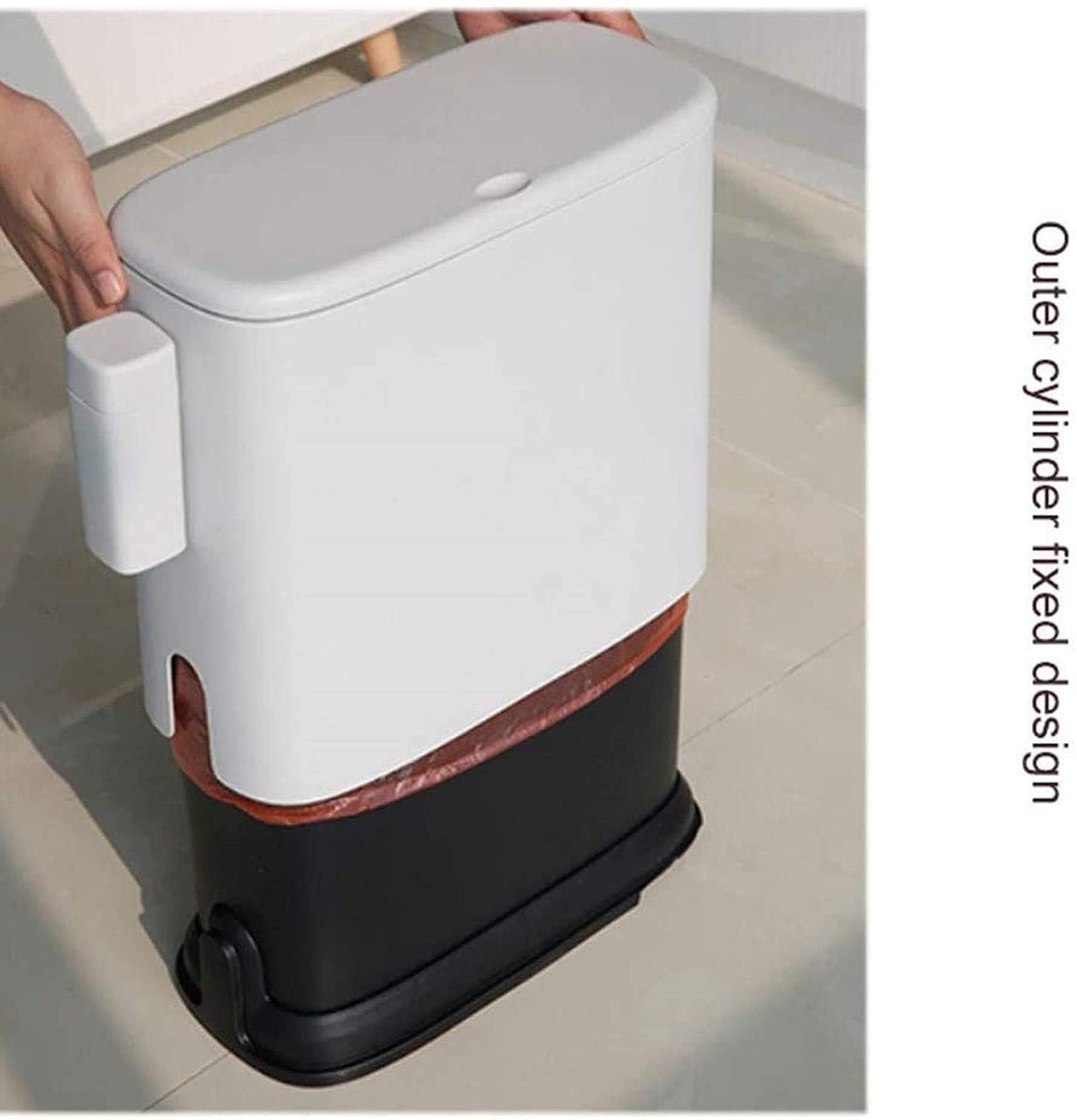 Trash Can with Lid 11 Liter Double Barrel Waste Basket Rectangular Garbage Container Bin for Bathroom Bedroom Kitchen and Office Removable Liner Bucket (Color : White)