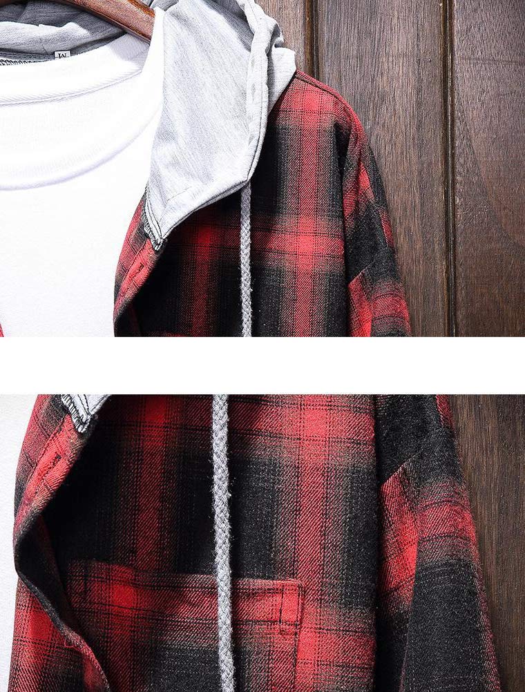 Lavnis Men's Plaid Hooded Shirts Casual Long Sleeve Lightweight Shirt Jackets Blue XL