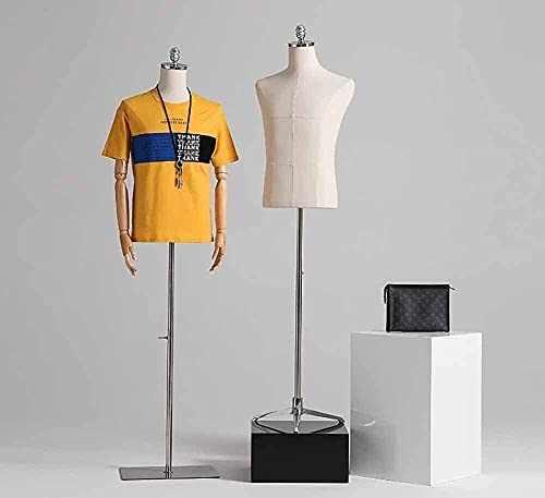 Tailors Dummy Mannequins Beige Male Linen Mannequin Torso, Dress Form Clothing Display Stand with Metal Base - Easy Assemble and Clean Dressform Mannequin