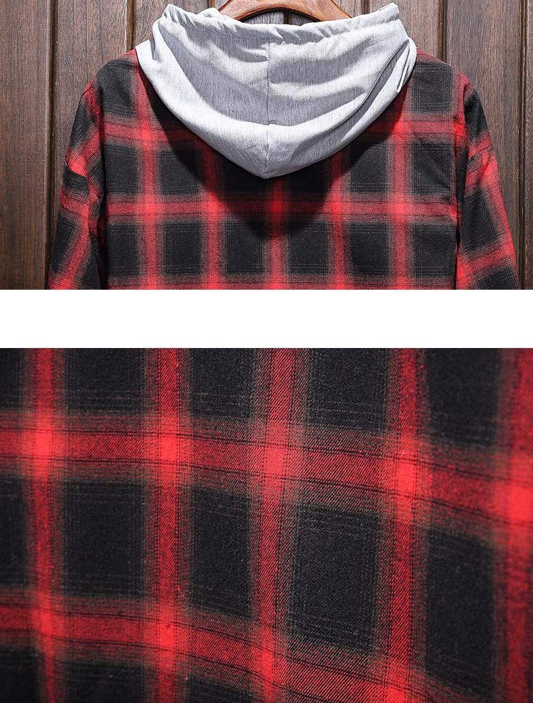 Lavnis Men's Plaid Hooded Shirts Casual Long Sleeve Lightweight Shirt Jackets Blue XL