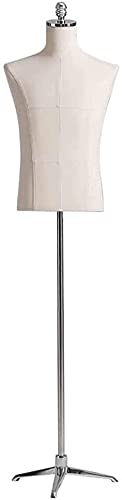 Tailors Dummy Mannequins Beige Male Linen Mannequin Torso, Dress Form Clothing Display Stand with Metal Base - Easy Assemble and Clean Dressform Mannequin