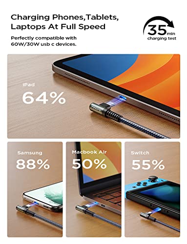 USB C to USB C Cable 60W 2-Pack 6.6ft AINOPE Type C to Type C Cable Fast Charging Cable Charger Right Angle Compatible With Samsung S23 S22 S21 Note 20 Ultra, iPad Pro 12.9 Air Mini Macbook Air, Pixel