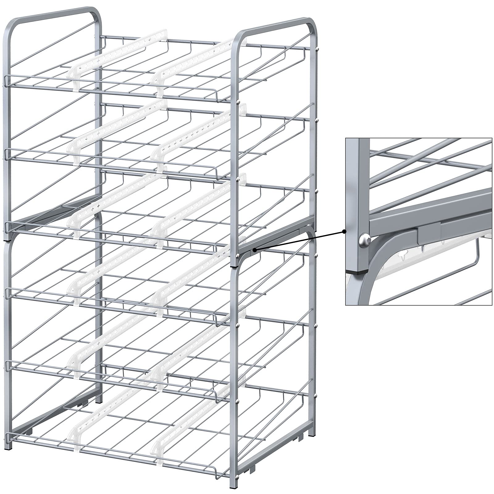 BTY Can Organizer for Pantry Stackable 2 Pack, Can Storage Organizer Rack Stacking Can Dispensers Small Space Holds up to 36 Cans for Pantry, Kitchen, Cabinet- Silver