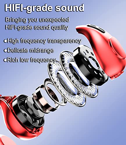 Wireless Ear Clip Bone Conduction Earbuds Open Ear Headphones Wireless Bluetooth for Android iPhone, Sport Wireless Earbuds with Earhooks Up to 36 Hours Playtime Waterproof Outer Ear Earbuds (Red)