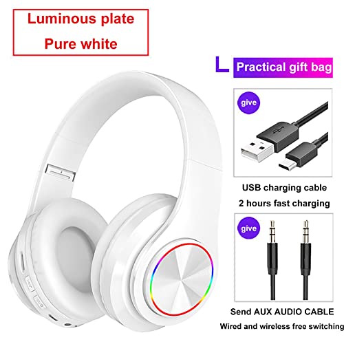 Niaviben 3 in 1 Wireless Headphones Bluetooth Headset Color LED Light Gaming Headset Stereo Headset with Microphone MP3 Player Headset White