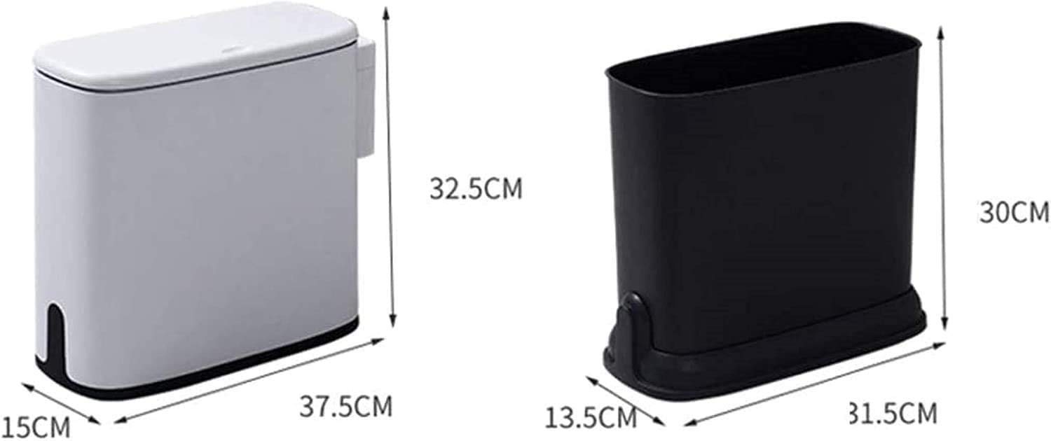 Trash Can with Lid 11 Liter Double Barrel Waste Basket Rectangular Garbage Container Bin for Bathroom Bedroom Kitchen and Office Removable Liner Bucket (Color : White)