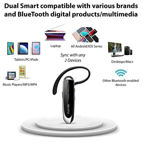 Tek Styz Headset Compatible with Google Pixel 4a in Ear Bluetooth 5.0 Wireless Earpiece, IPX3 Waterproof, 24h Dual Microphones, Noise Reduction (Black/Silver)