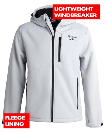 Reebok Men's Jacket - Weather Resistant Fleece Lined Softshell Jacket Coat - Lightweight Casual Coat for Men (M-XXL), Size Medium, Pure Grey